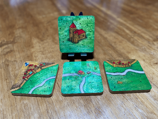 Hand-burned Hand-painted Carcassonne Coasters